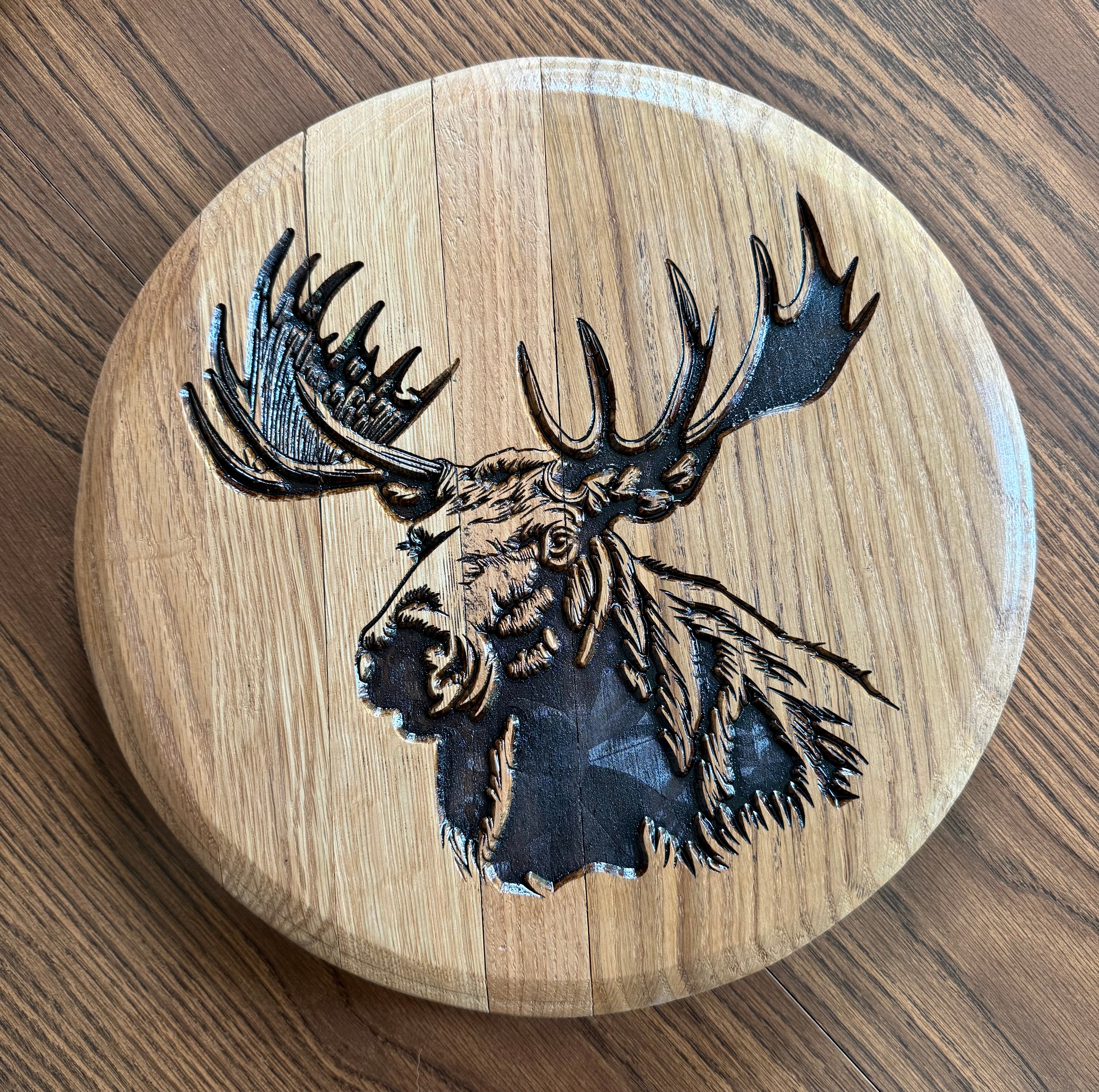 Moose on 13.5" Barrel head – D & D Barrel Crafts